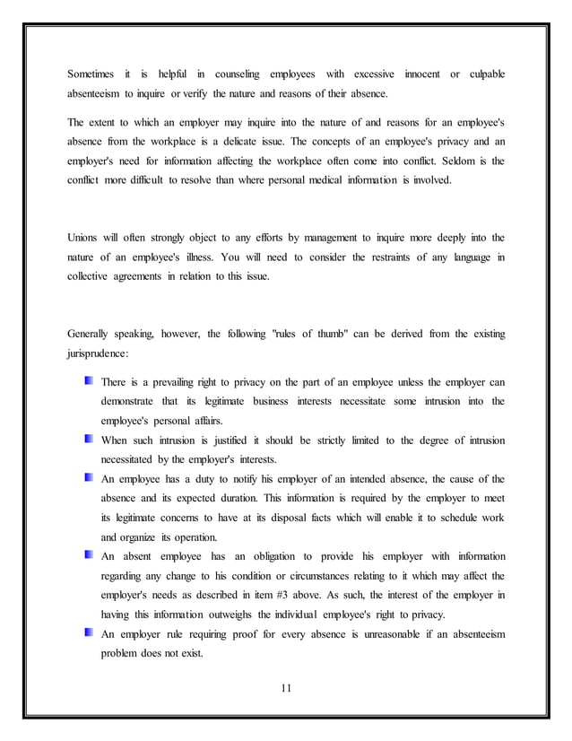 Research Report on Employee's Absenteeism | DOCX