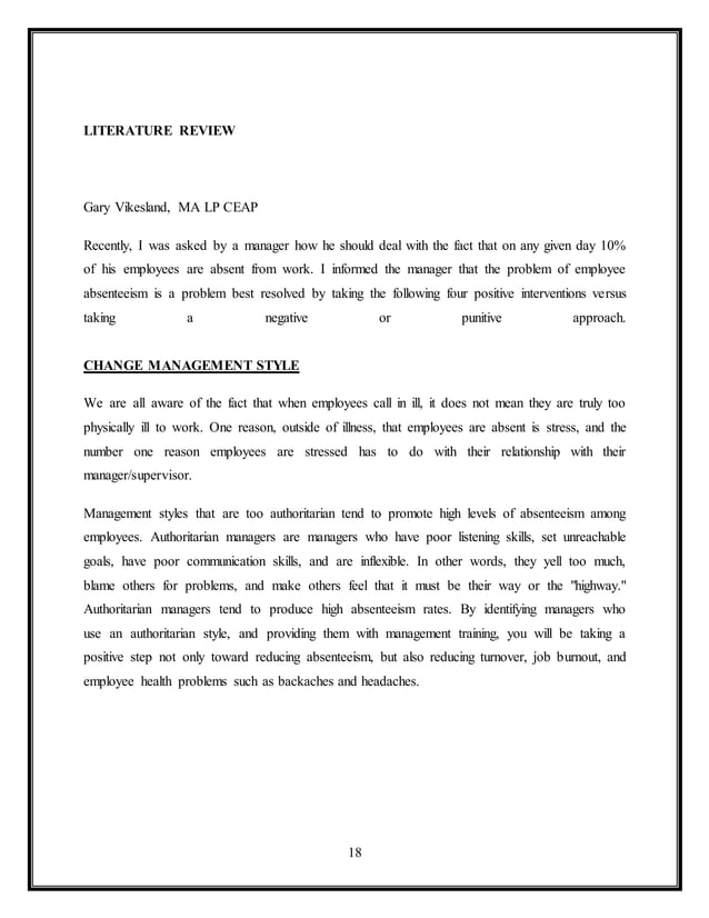 Research Report on Employee's Absenteeism | DOCX