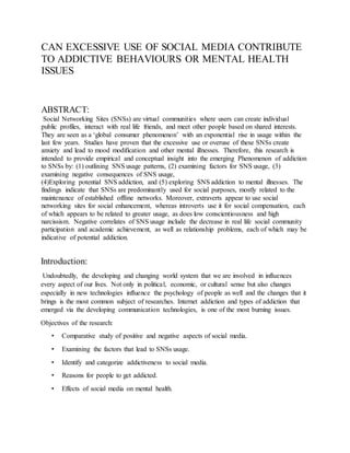 Research report on exceesive use of social media lead to mental health ...