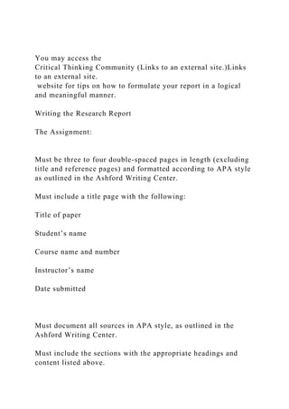 Research ReportWrite a research report based on a hypothetical r | DOCX ...