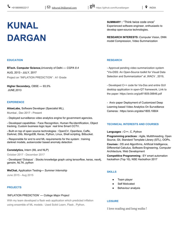 Kunal Dargan Resume | PDF