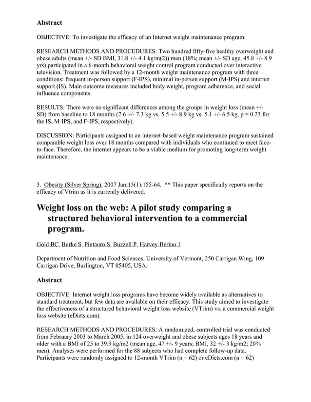 Research Abstracts Vtrim's online healthy weight management program | DOC