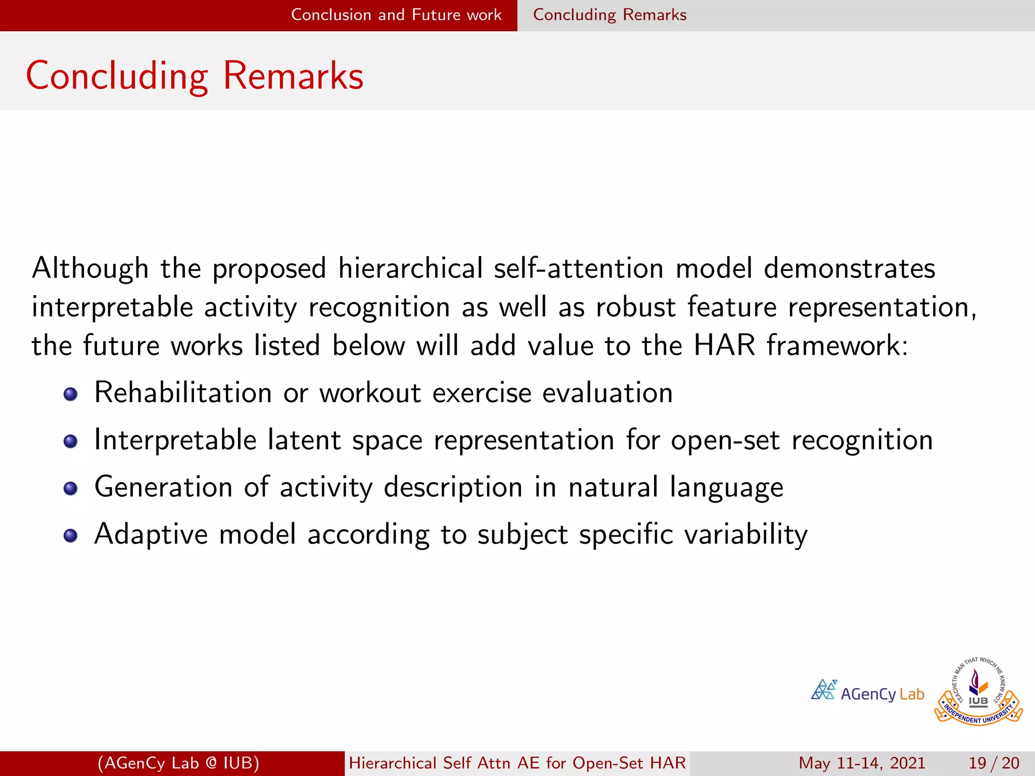 Hierarchical Self Attention Based Autoencoder For Open Set Human