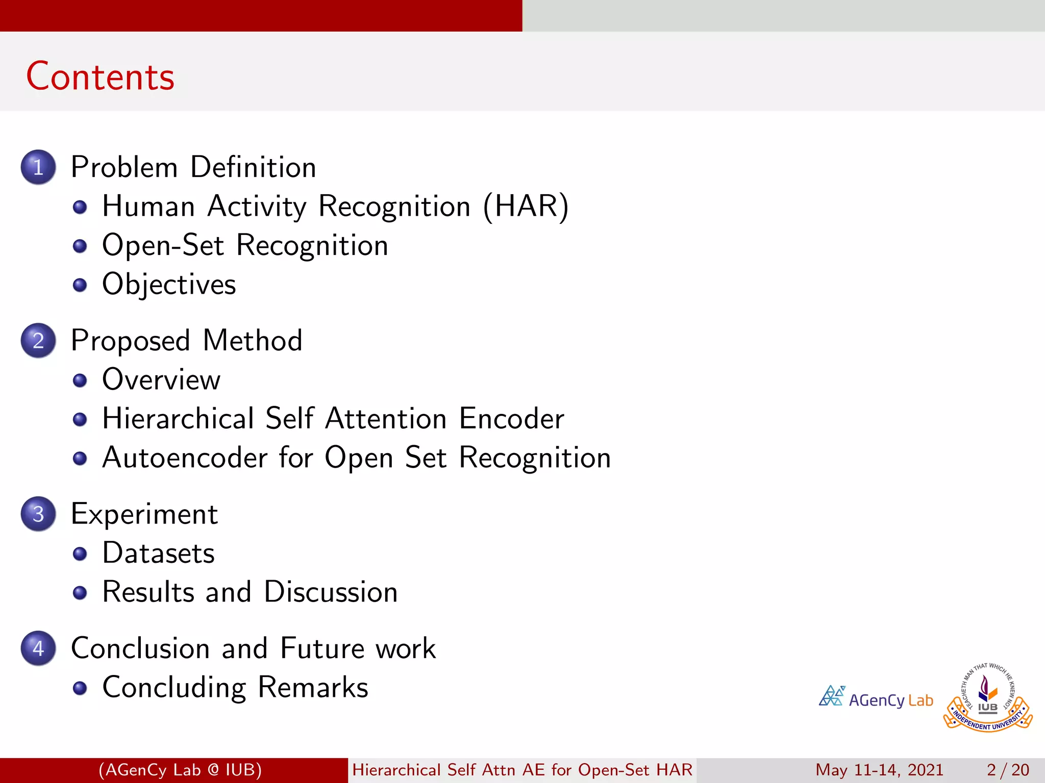 Hierarchical Self Attention Based Autoencoder For Open Set Human