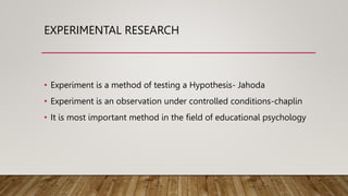 Research Designs: Descriptive, Correlational and Experimental | PPTX