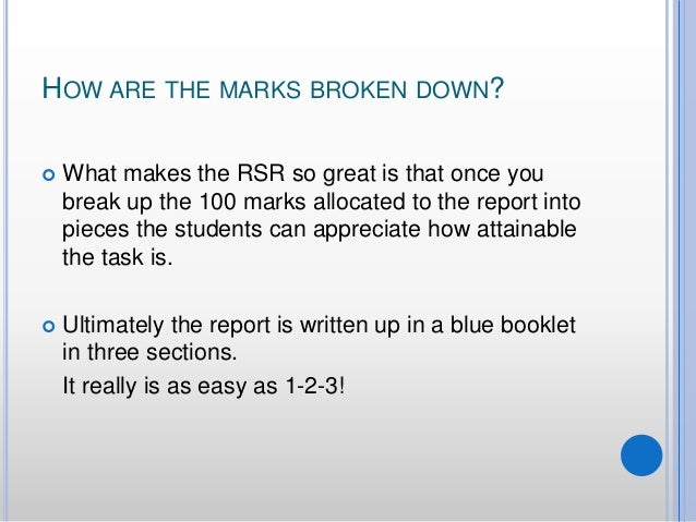 Research study report (RSR) History