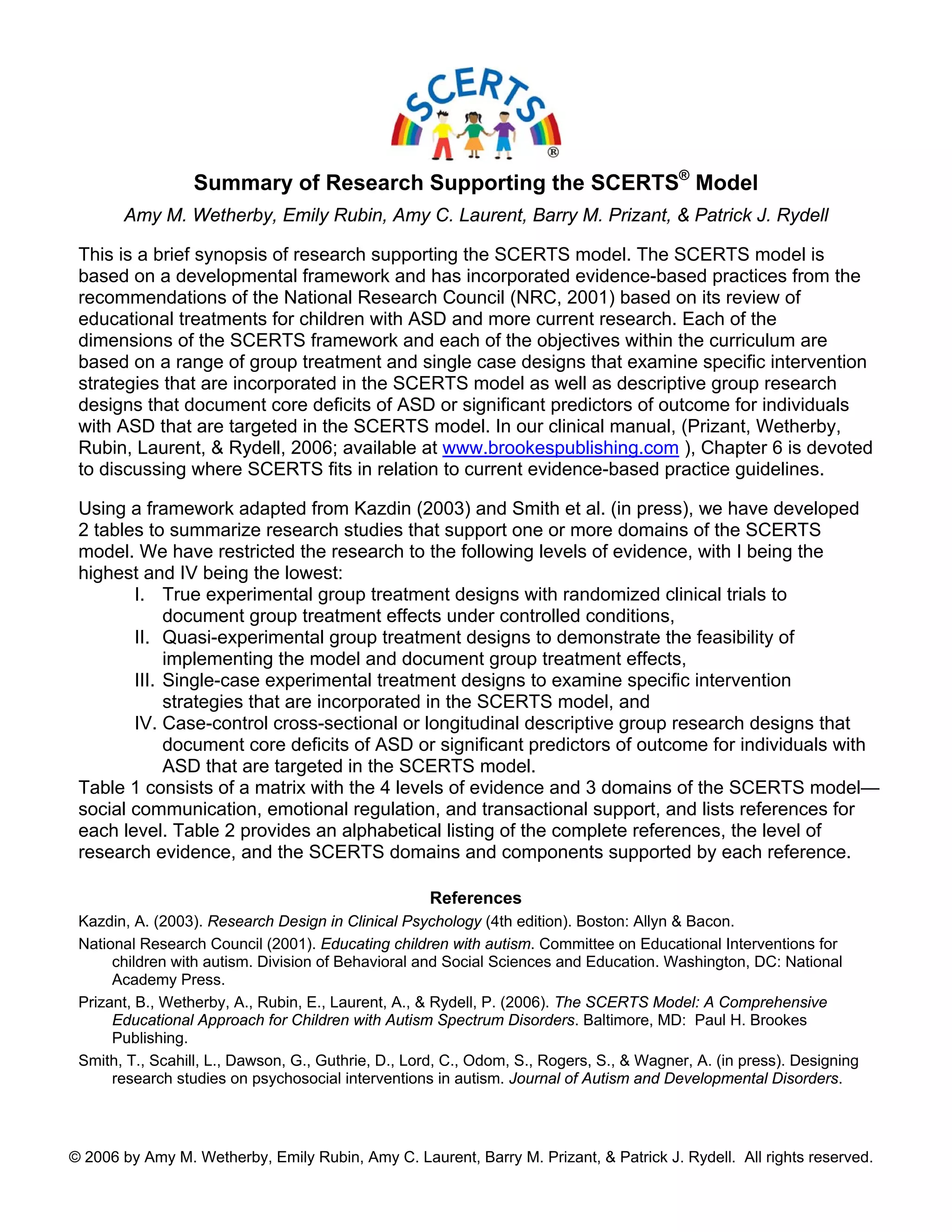Summary of Research Supporting the SCERTS® Model | PDF