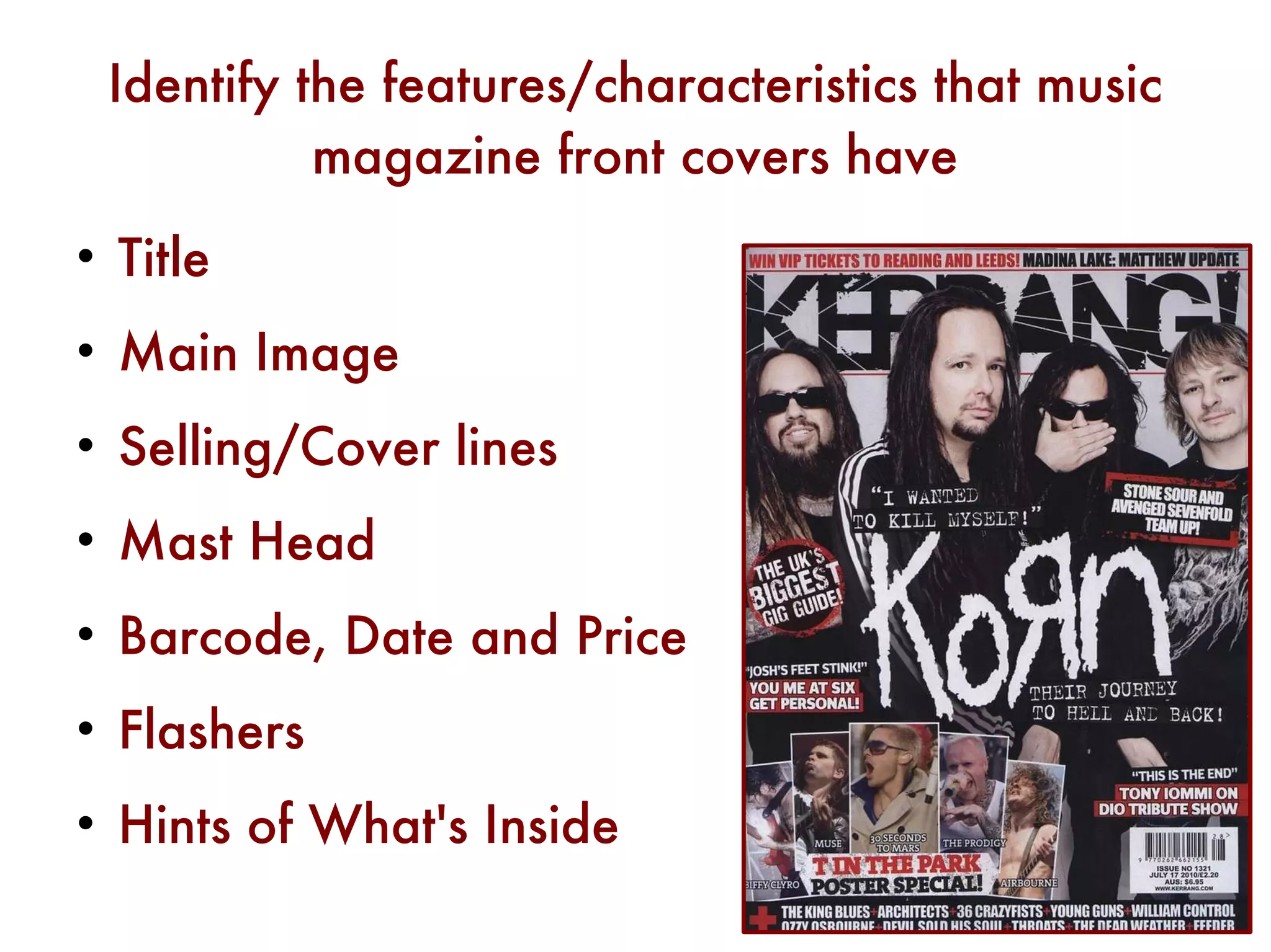 Research task -(questions about front covers of music magazines) | PPT
