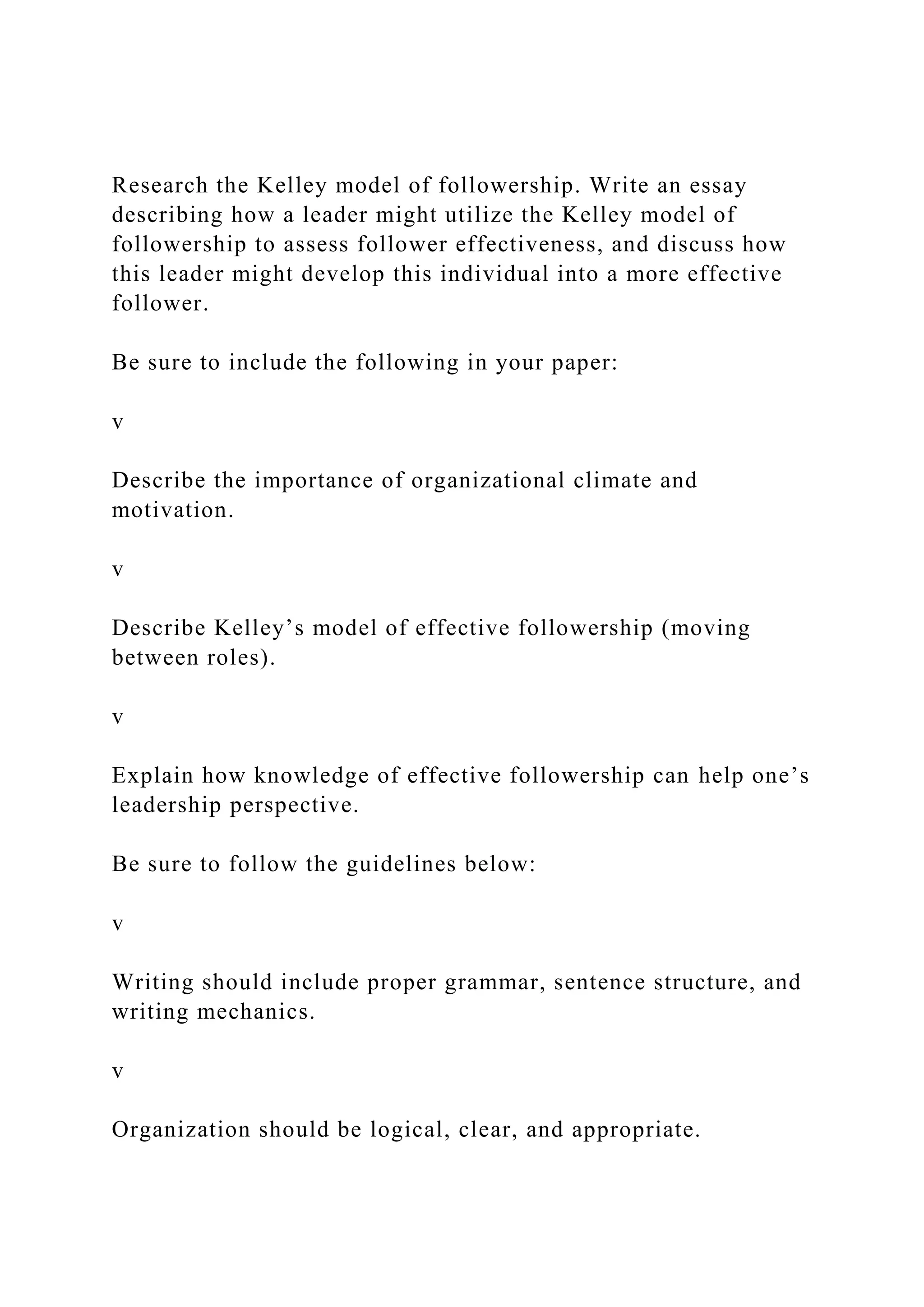 Research The Kelley Model Of Followership Write An Essay Describidocx