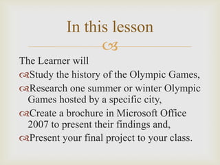 Research the olympic games and a host city full presentation | PPTX