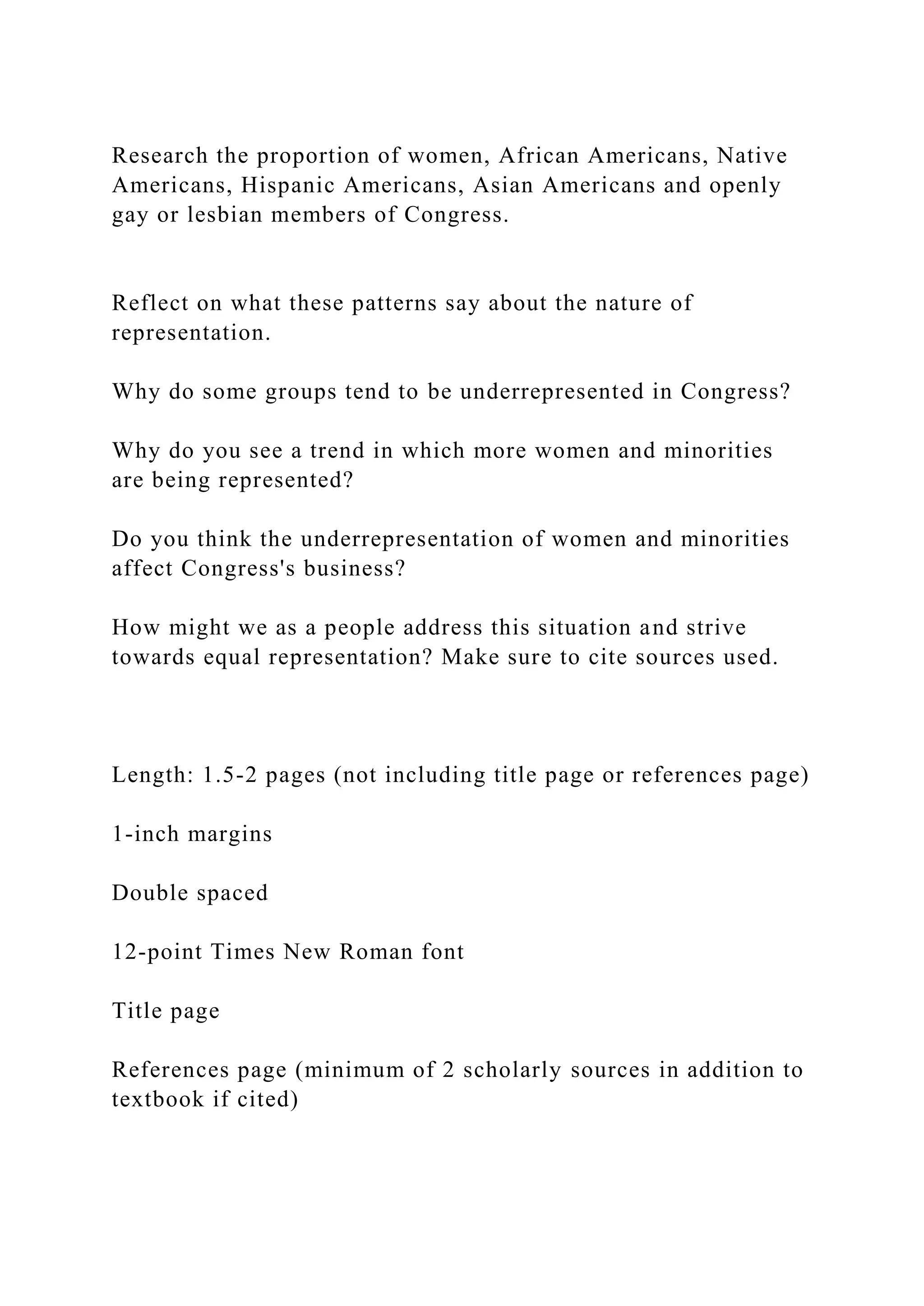 Research the proportion of women, African Americans, Native American | DOCX