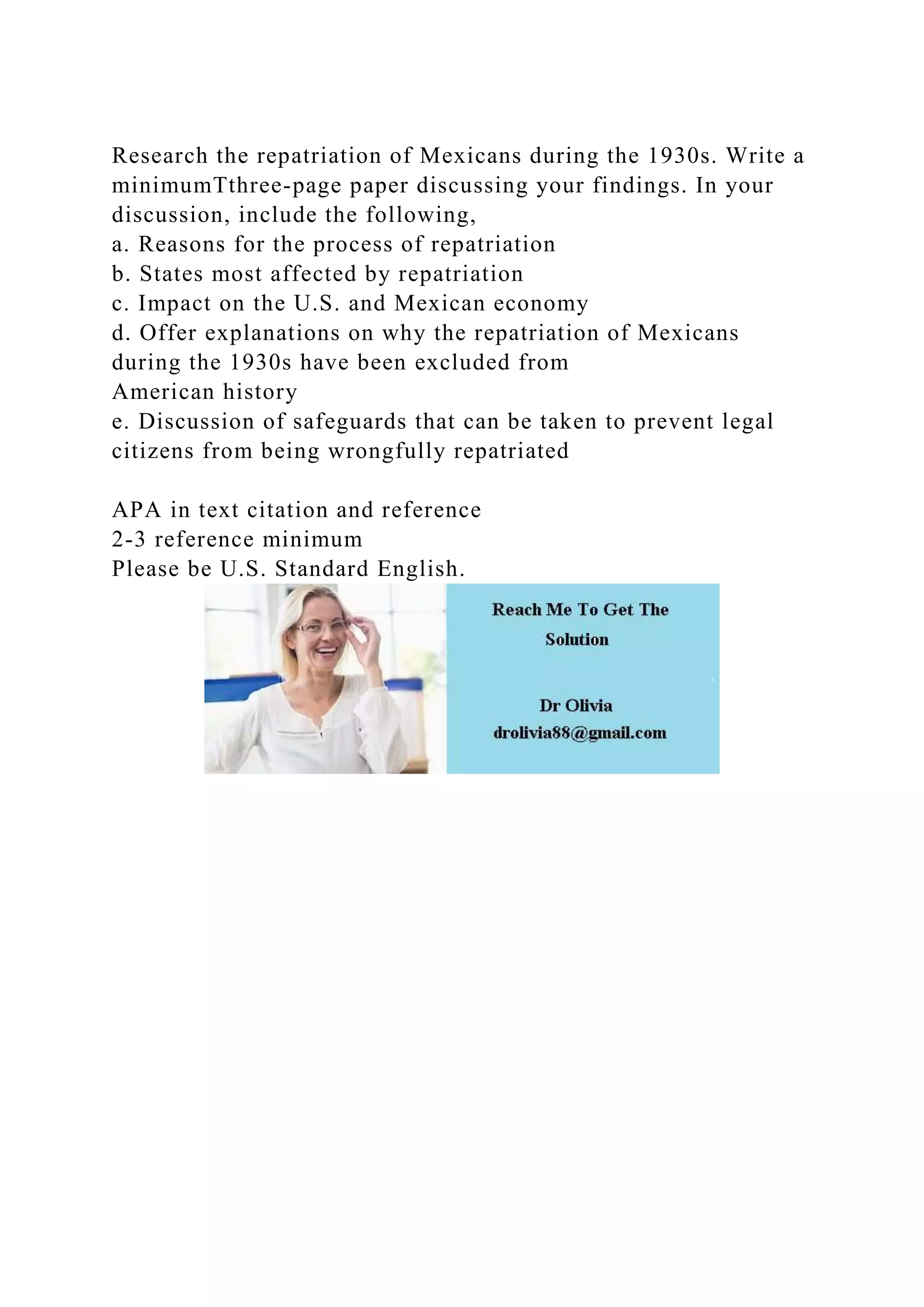 Research the repatriation of Mexicans during the 1930s. Write a mini.docx