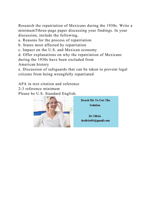 Research the repatriation of Mexicans during the 1930s. Write a mini.docx
