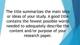 SAMPLE RESEARCH TITLE AND QUESTION PRESENTATION | PPTX