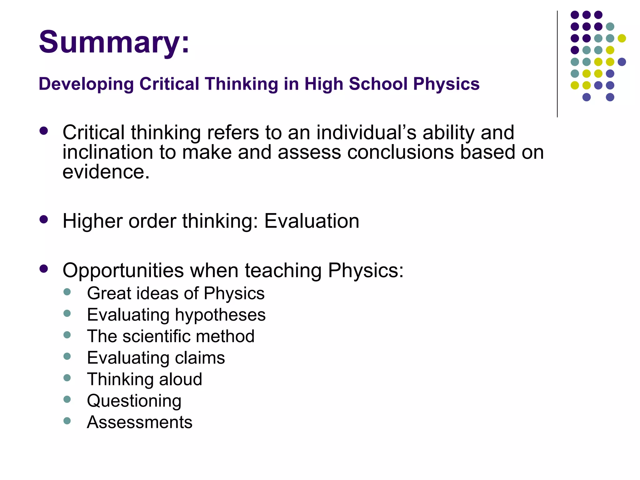 Critical Thinking In High School Physics | PPT