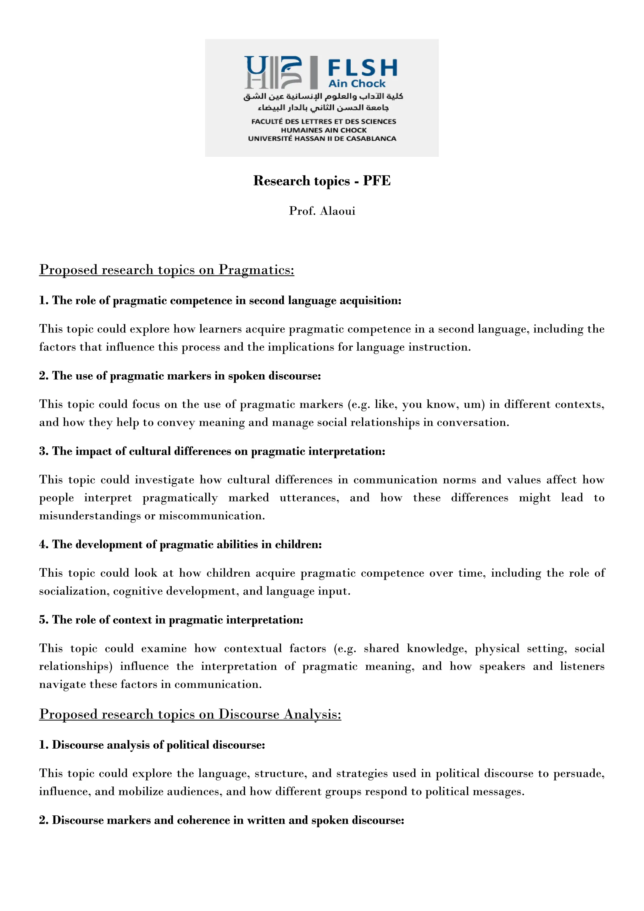Research topics PFE. For beginners students | PDF