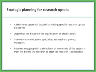 Strategic planning for research uptake | PDF