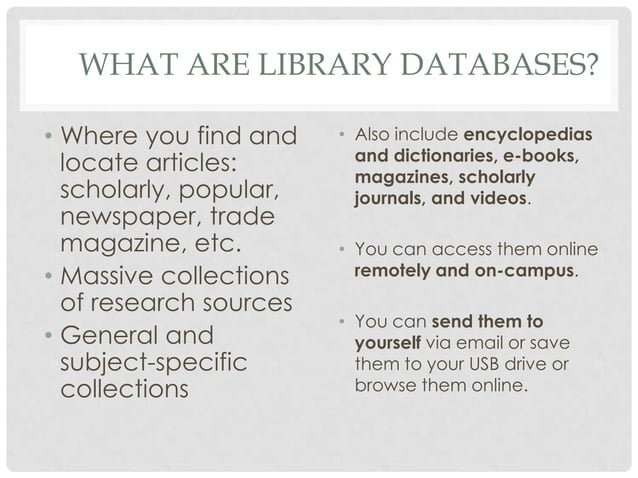 Research using databases | PPTX | Search | Internet