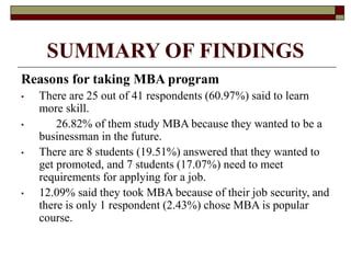 trends of the MBA students to take MBA program and choose their ...