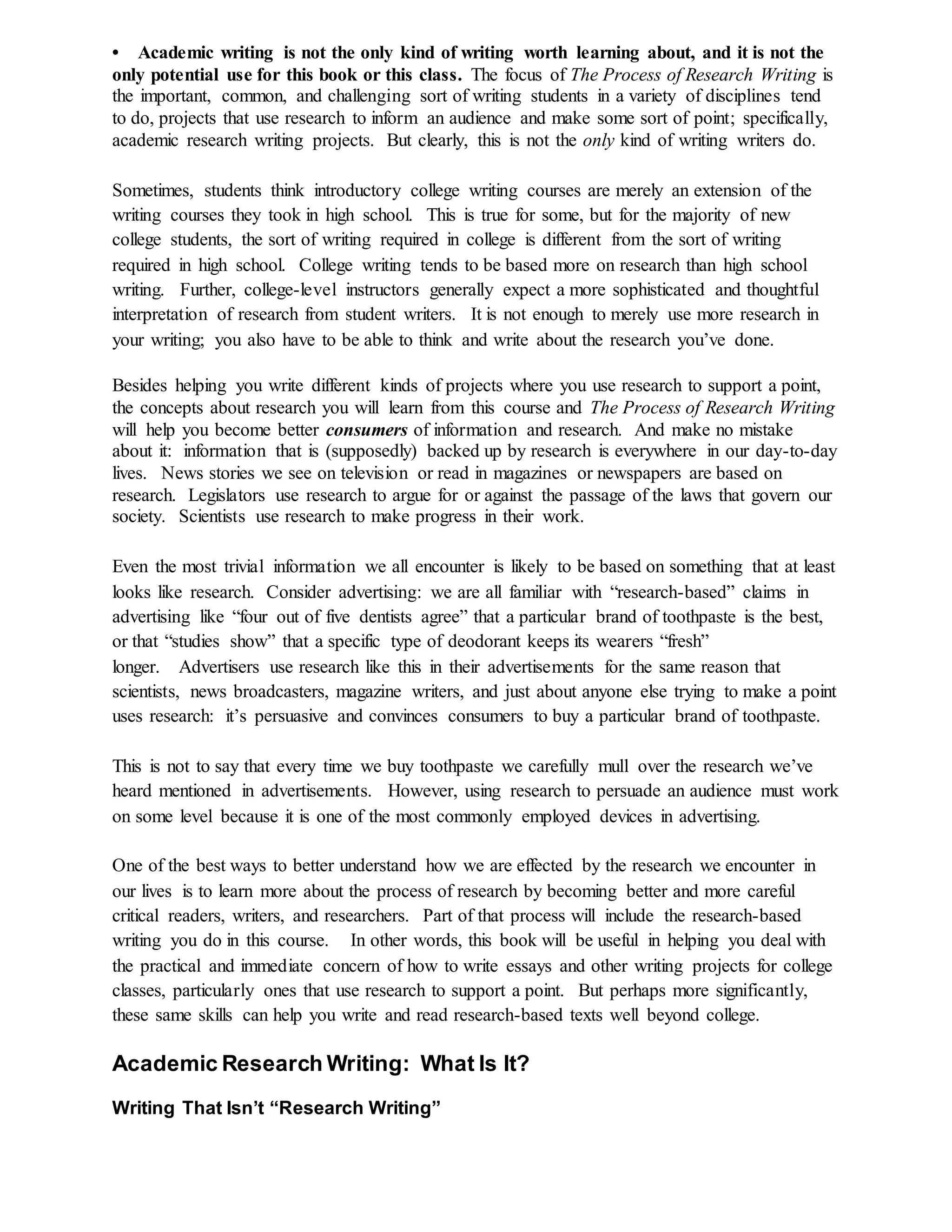 Research writing | DOCX | College Planning | College Education