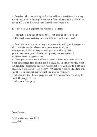 Research Writing, Spring Ethnography Assignment GuidelinesTh.docx