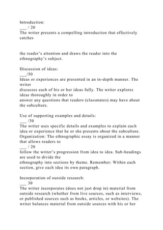 Research Writing, Spring Ethnography Assignment GuidelinesTh.docx