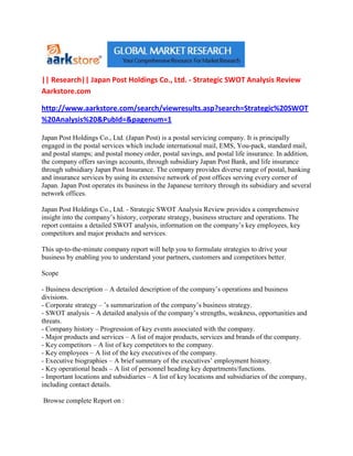 Researc japan post holdings co., ltd. strategic swot analysis review ...