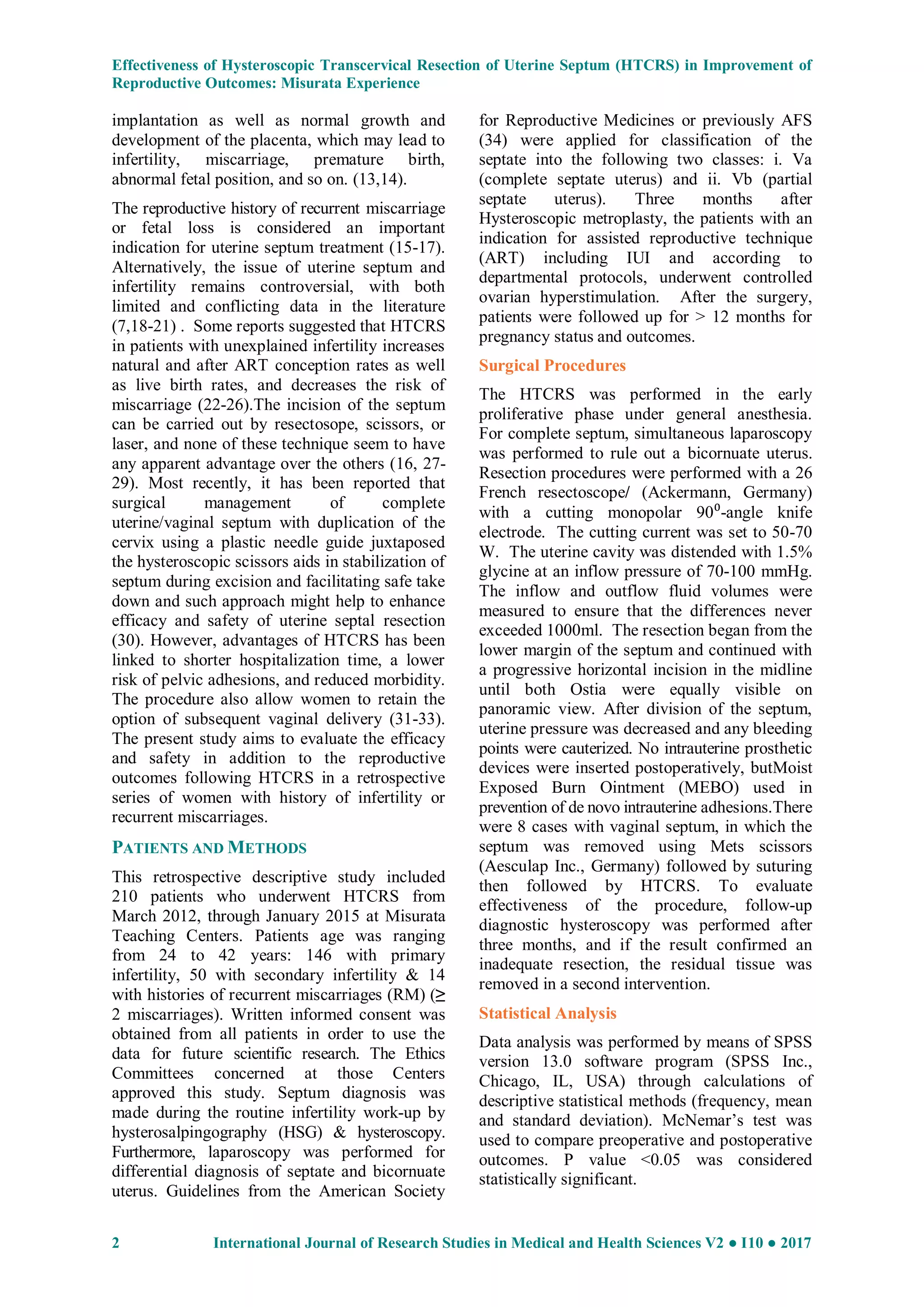 Resection of uterine septum and reproductive outcomes | PDF
