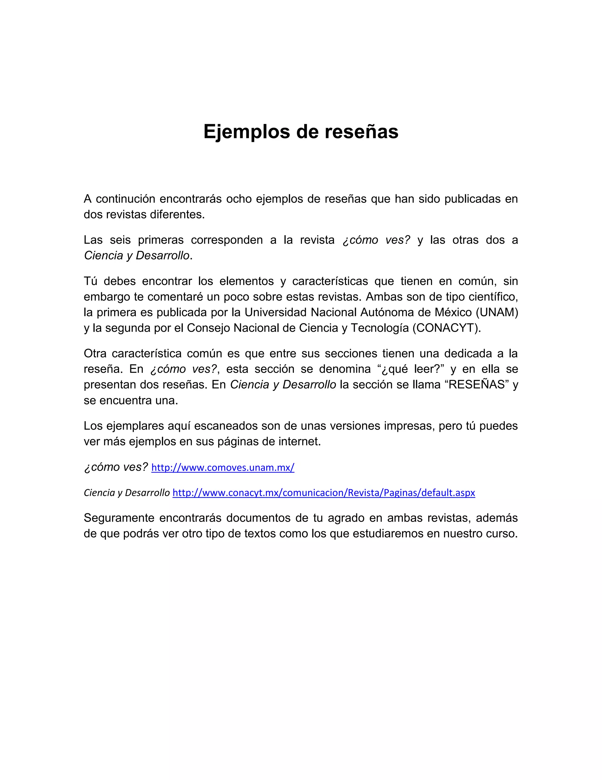 Ejemplos de reseñas | PDF