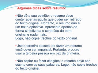 Diferenças e exemplos de Resenha resumo e sinopse. | PDF