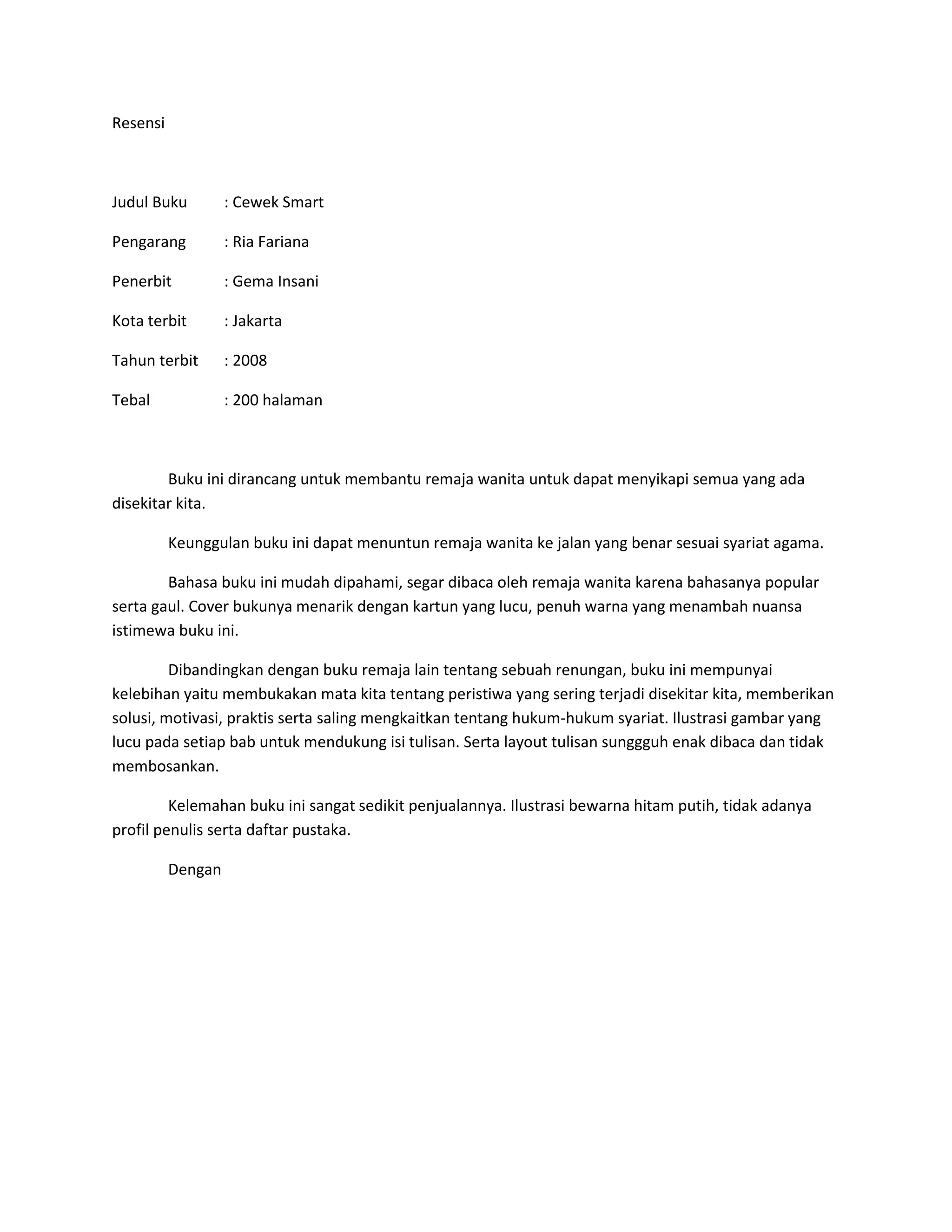 Contoh Resensi Buku | DOCX