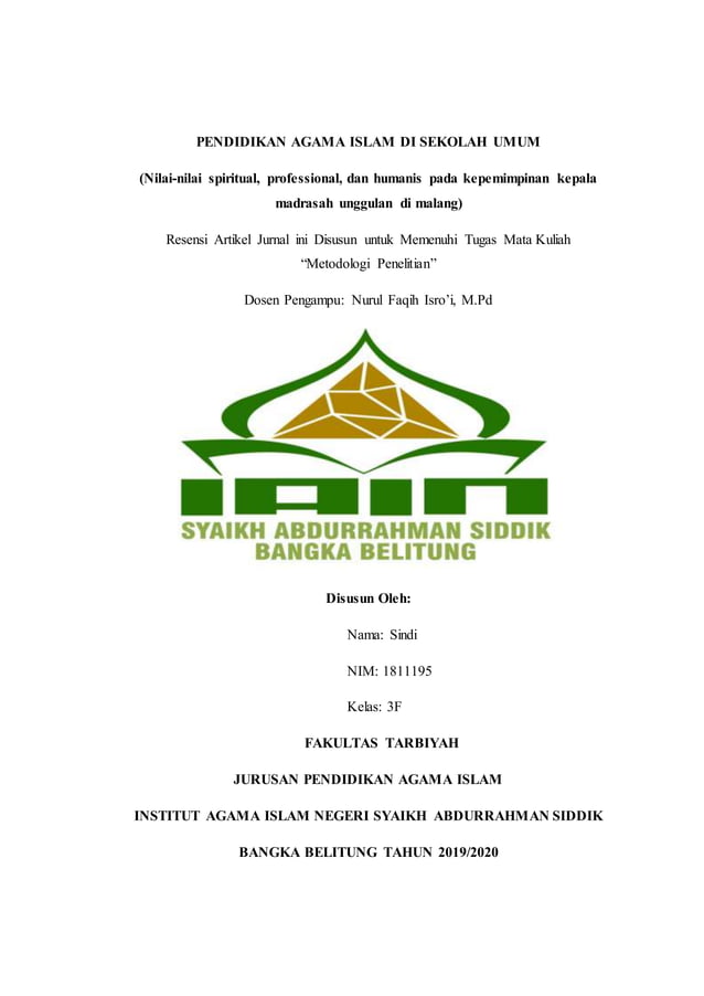 Resensi Artikel Jurnal Pendidikan Agama islam | DOCX