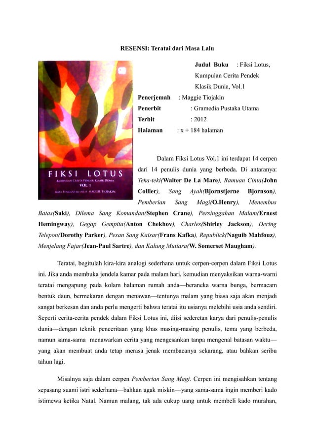 Resensi, fiksi lotus vol.1 | PDF
