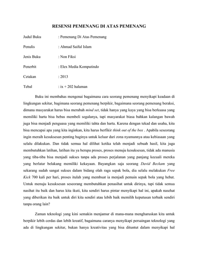 Resensi buku non fiksi pemenang di atas pemenang | PDF