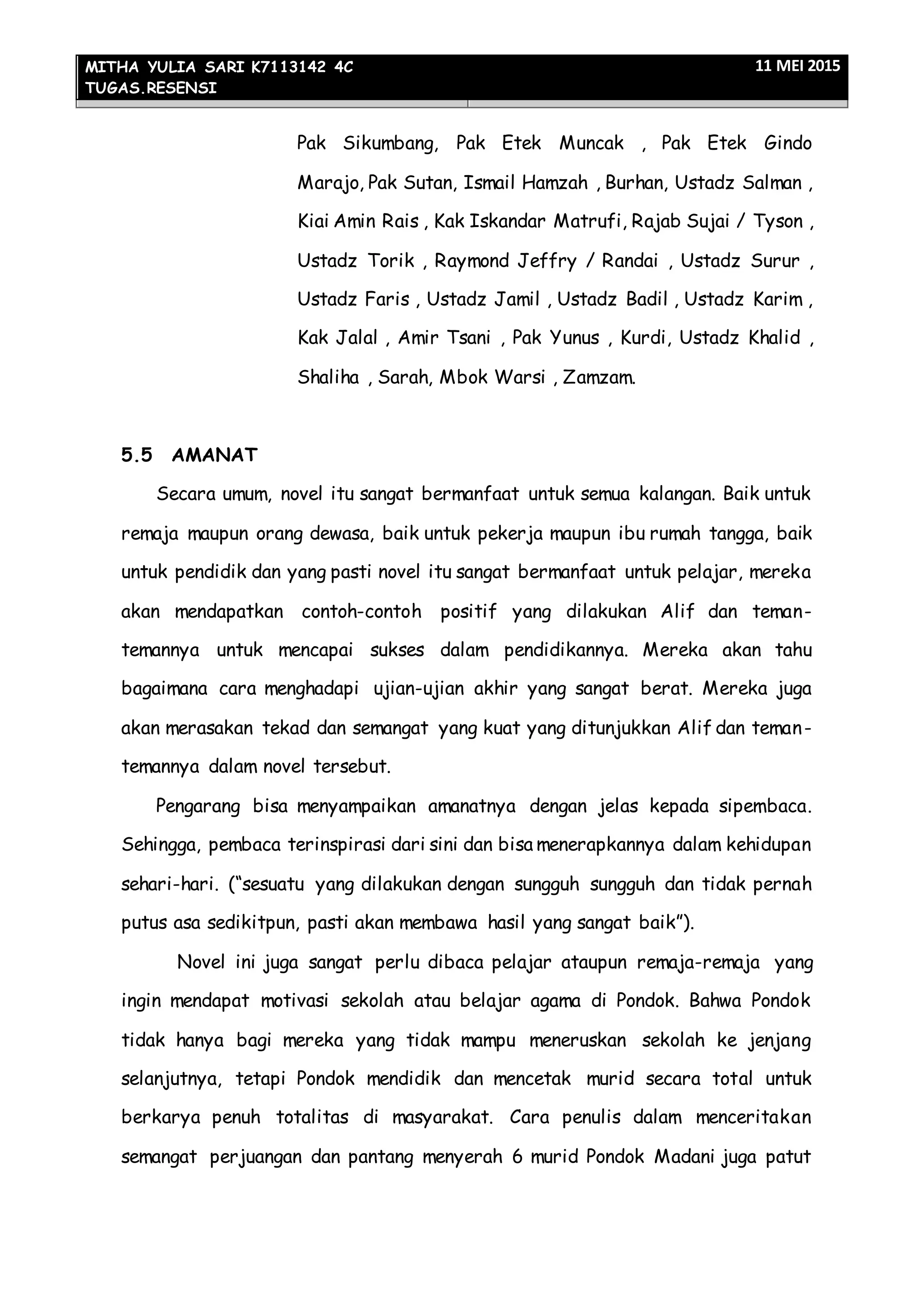 Resensi novel negeri 5 menara | DOCX