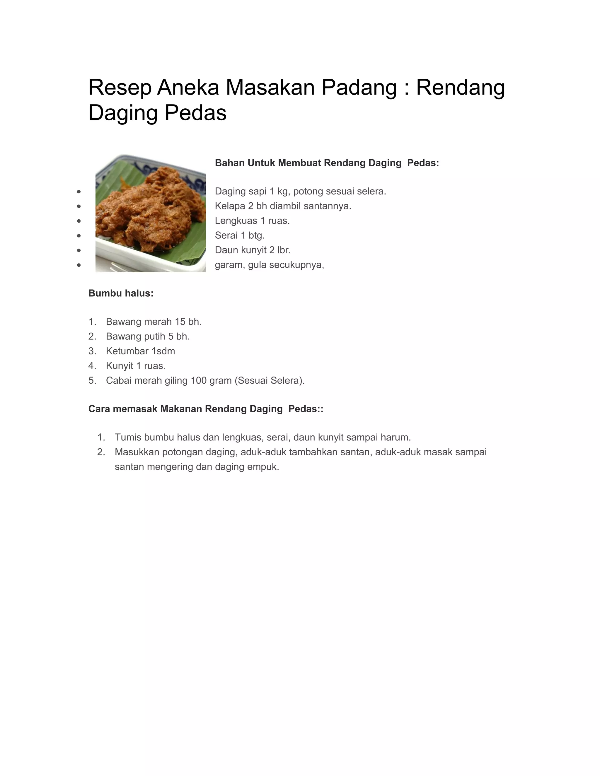 Resep Aneka Masakan Padang | DOC