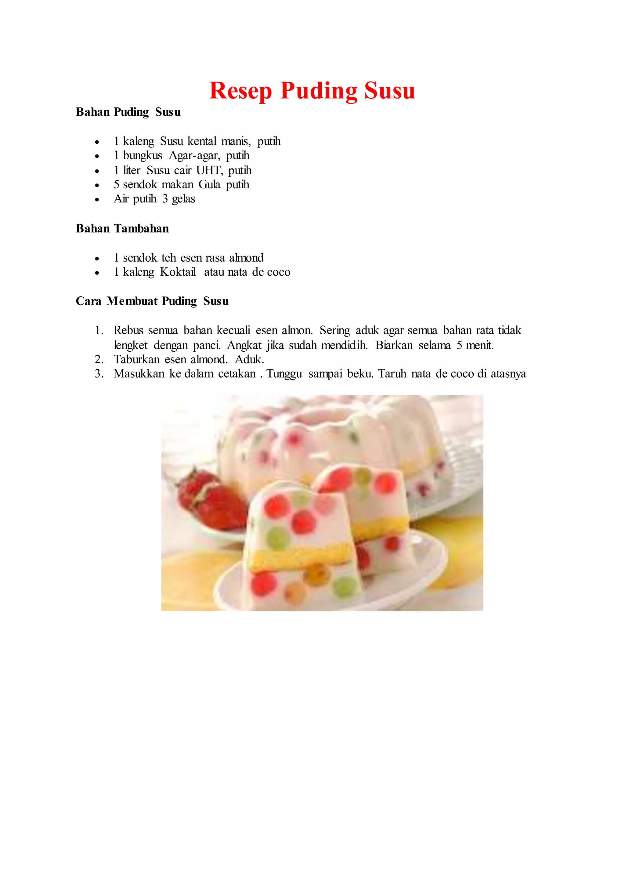 Resep puding susu | DOCX
