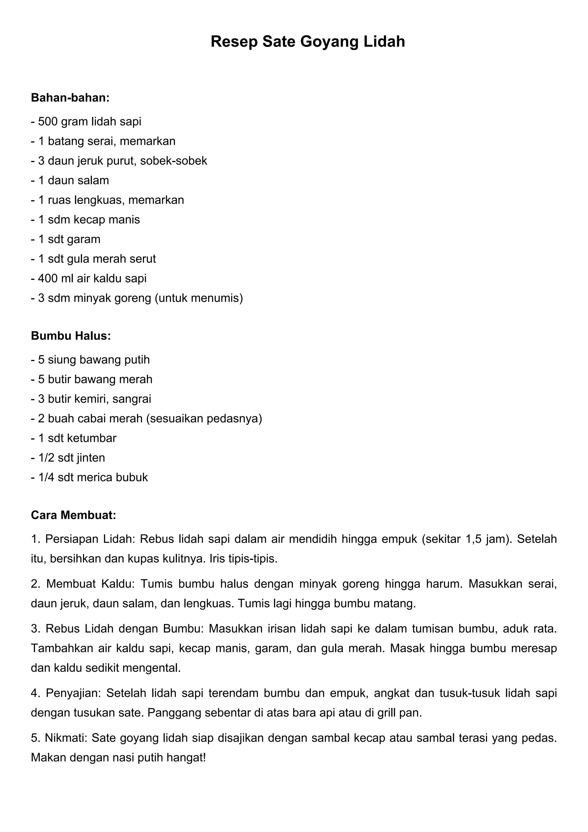 Resep_Sate_Goyang_Lidah Khas indonesia asala padang | PDF
