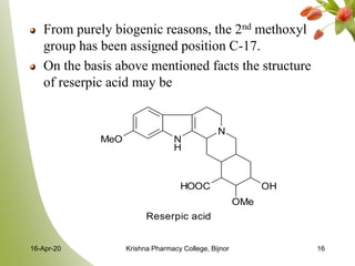 Reserpine(Structure Elucidation, Extraction and Isolation) | PPTX