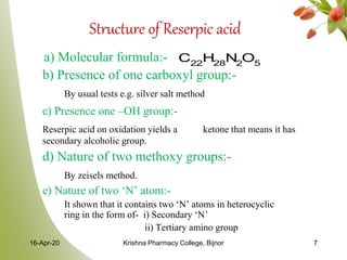 Reserpine(Structure Elucidation, Extraction and Isolation) | PPTX