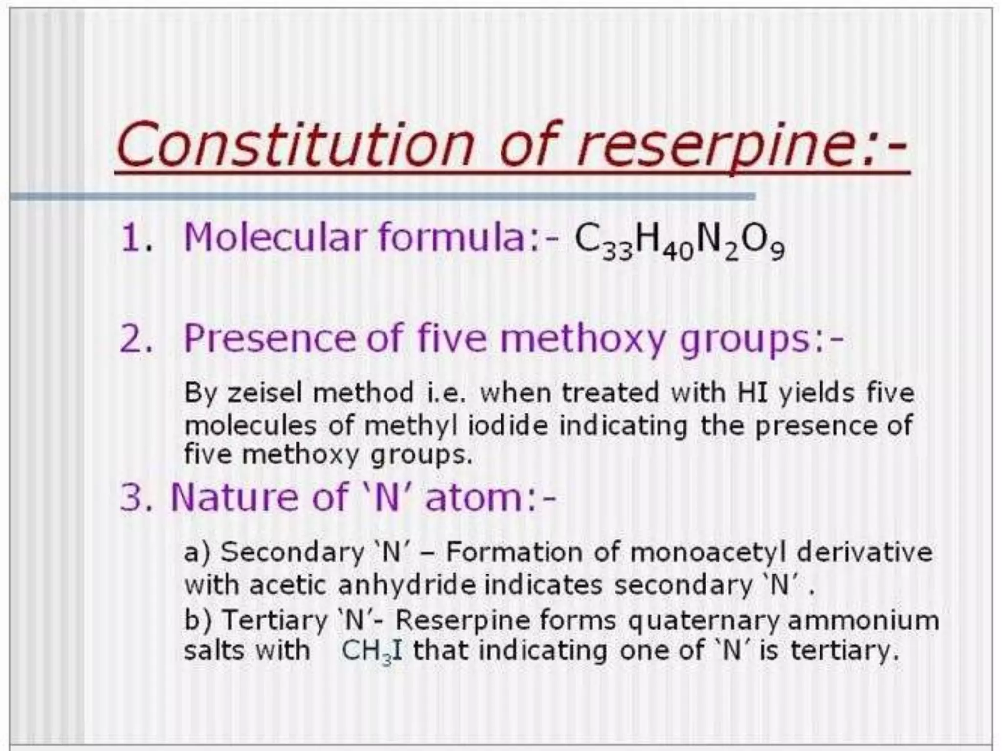 Reserpine structural elucidation | PPTX
