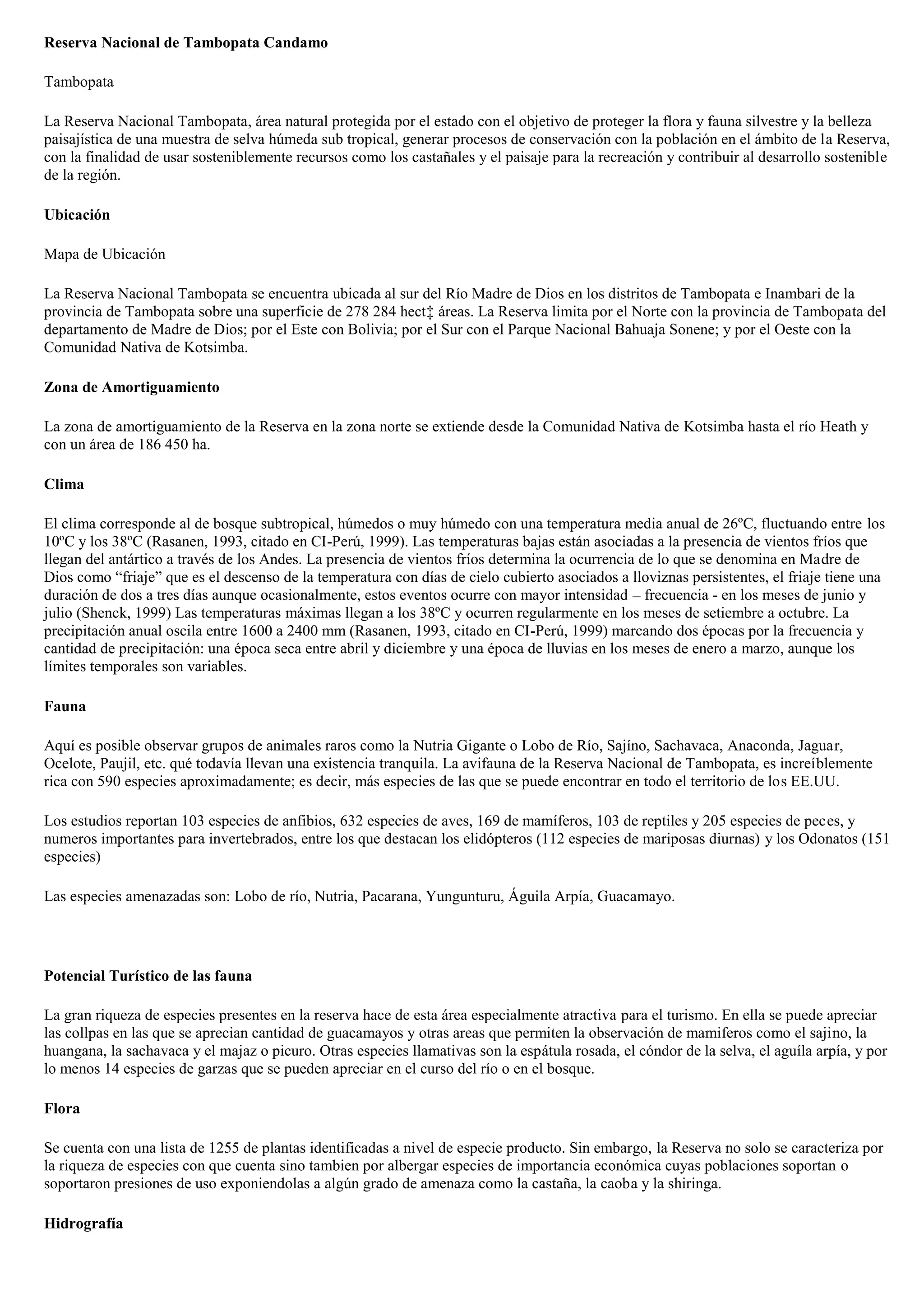 Reserva nacional de tambopata candamo | DOCX