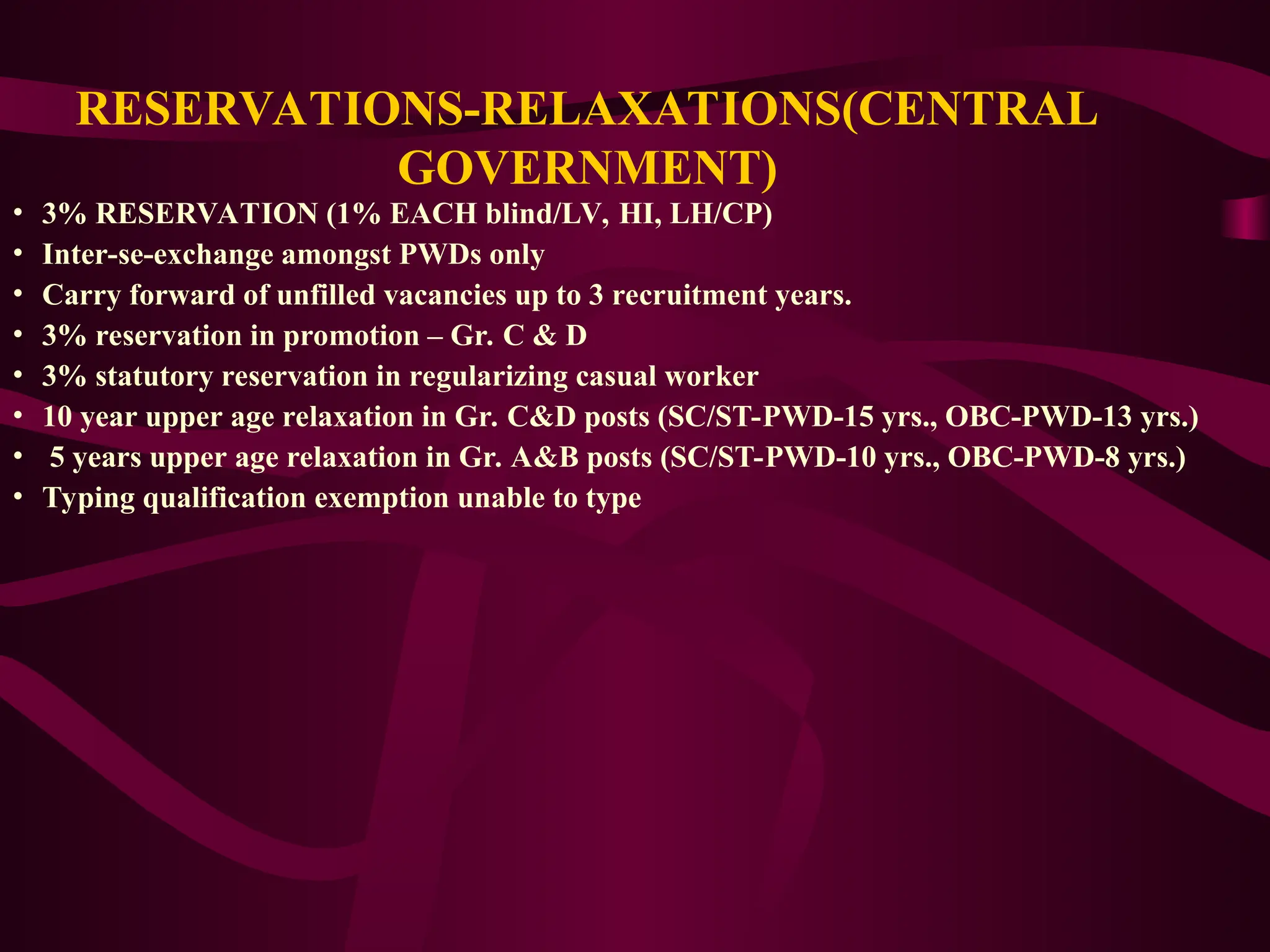 RESERVATION and benefits for pwd in india | PPT