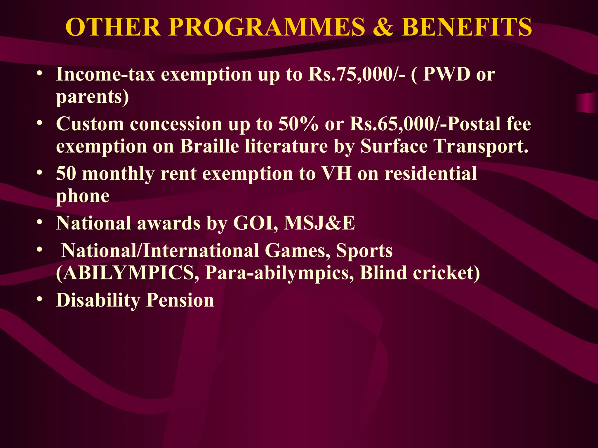 RESERVATION and benefits for pwd in india | PPT