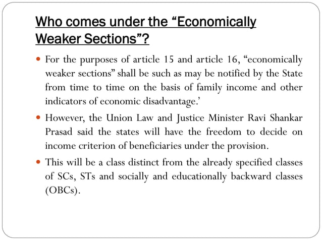 Economic weaker section Reservation PPT by Rajashree J Jawale | PPT