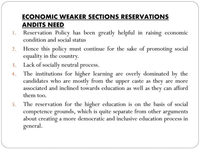 Economic weaker section Reservation PPT by Rajashree J Jawale | PPT