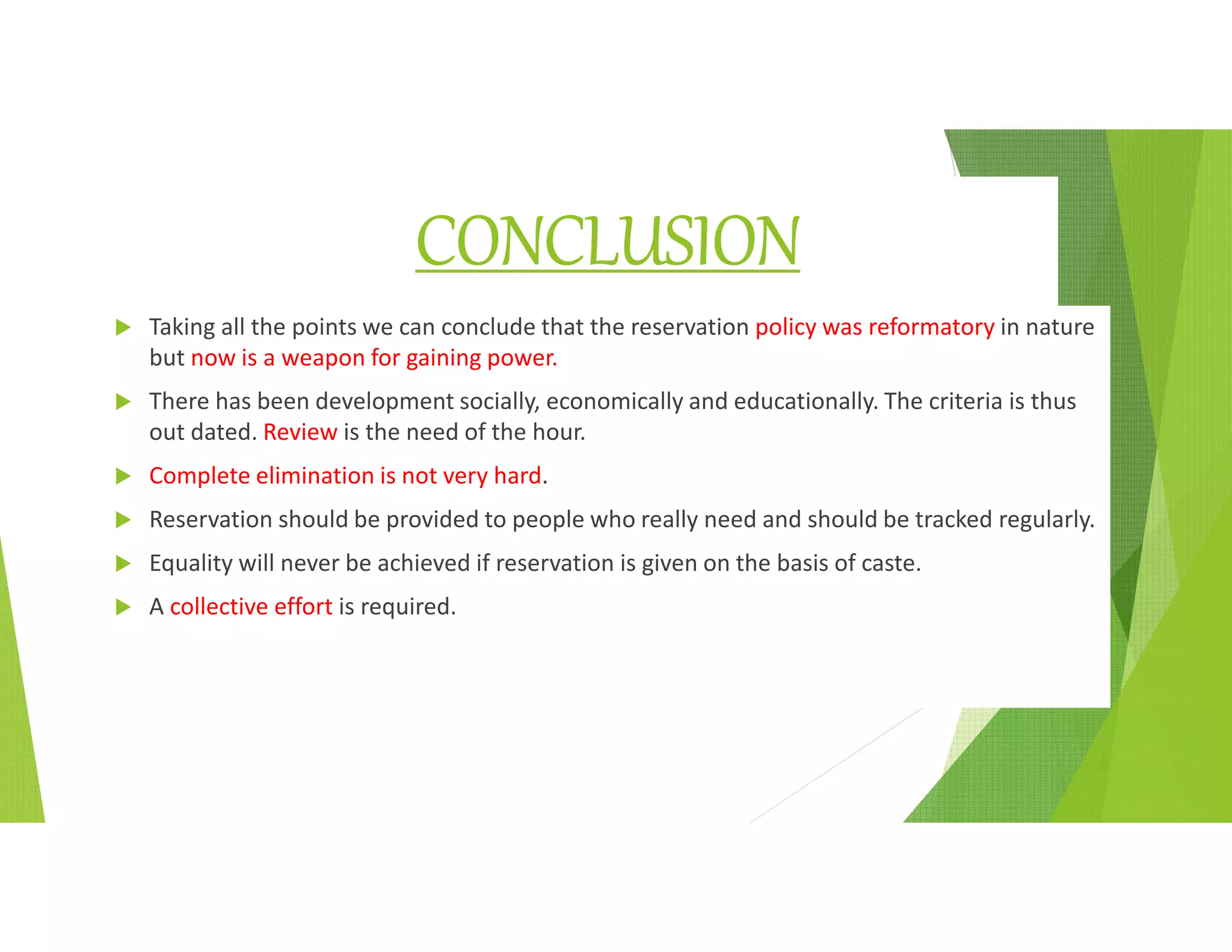 Reservation in india an overview by Rishikesh Mandhane | PPT