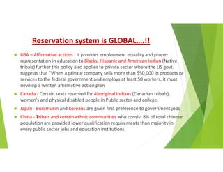 Reservation in india an overview by Rishikesh Mandhane | PPT