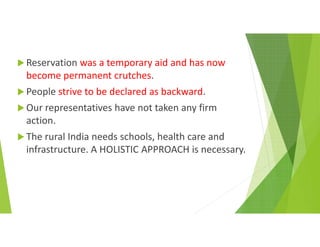 Reservation in india an overview by Rishikesh Mandhane | PPT