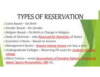 Reservation in india an overview by Rishikesh Mandhane | PPT